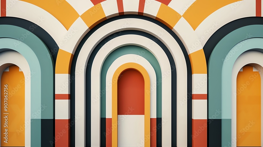 Vibrant architectural design featuring colorful arched patterns ...