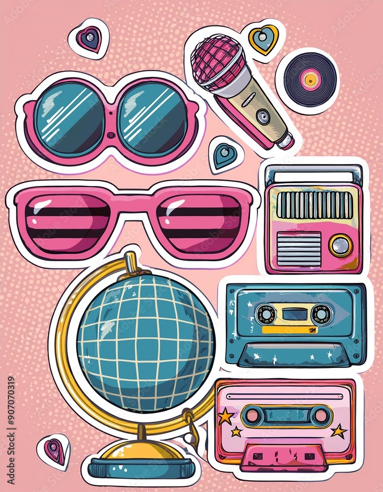 Retro set of icons of 90s. Pop art sticker collection for 1990 born ...