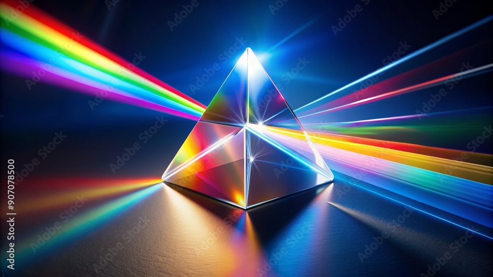 Prism Refracting Light into a Rainbow, 3D Render, Glass Prism, Spectrum ...