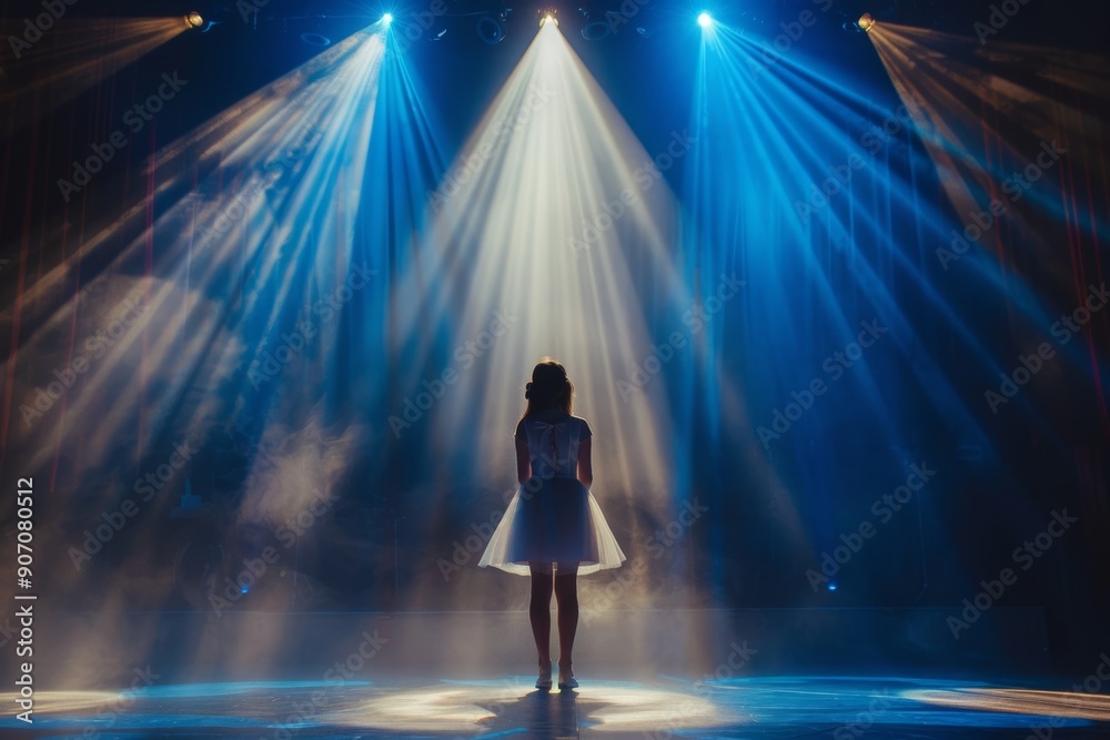 Young Girl Performing Solo on Stage at School Talent Show Under ...