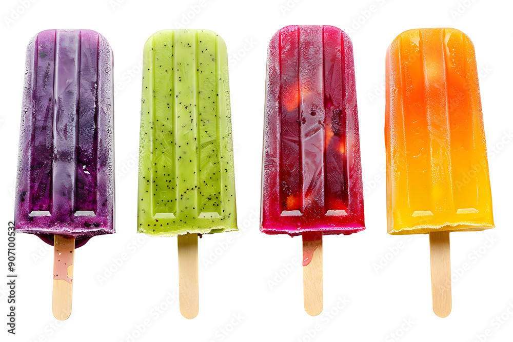 Foto de Set of colorful fruity popsicle lolly ice on transparent ...