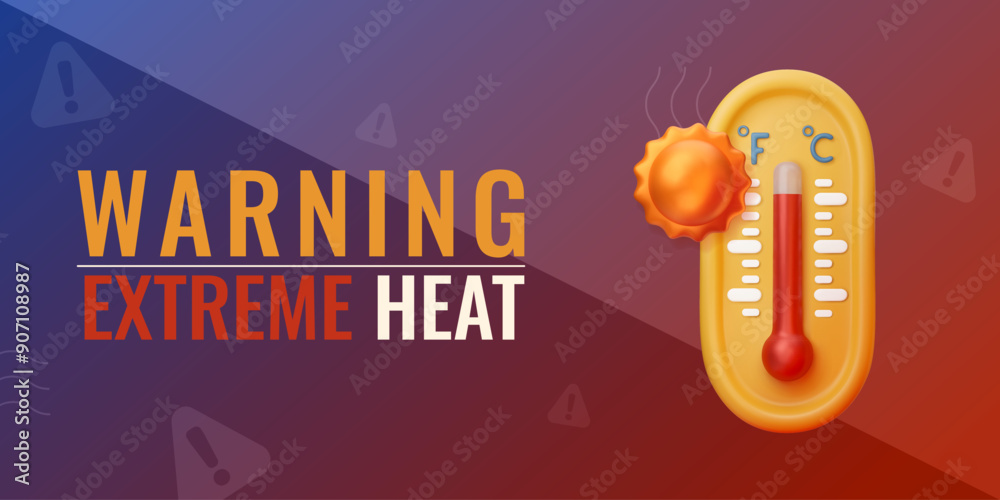 Heat warning background with 3D realistic thermometer. High temperature ...