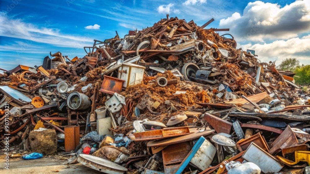 Scrap metal pile in a junk yard ready for recycling, metal, pile, junk ...