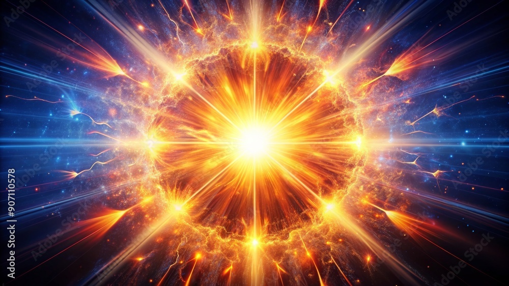 Powerful shockwave of energy with a burst and explosion of glowing ...