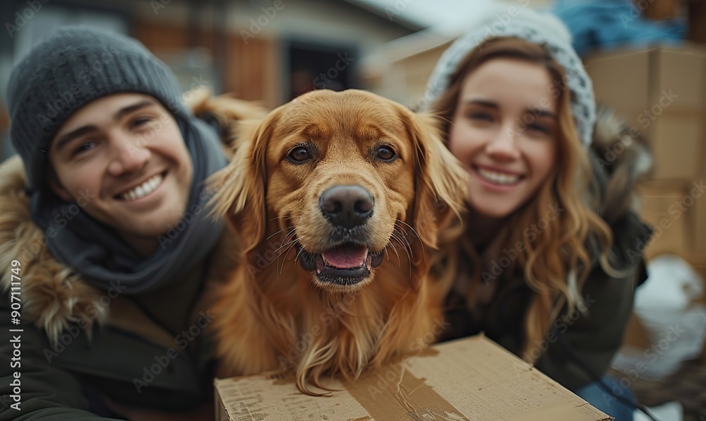 A young couple, along with their dog, is relocating to a new apartment ...