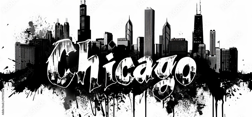 With graffiti style brush script lettering and spray paint effect ...