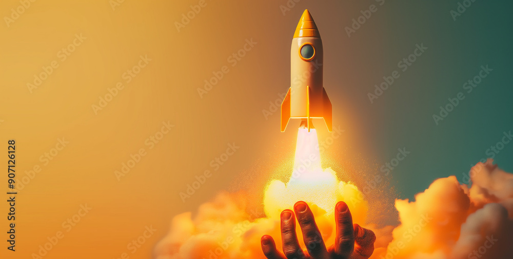 Hand launching rocket toy, creativity and imagination, playful ...