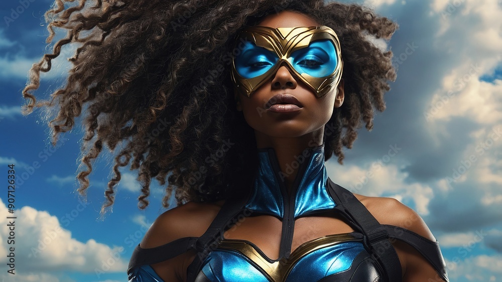 African american superhero. Portrait of black woman n fantastic costume ...