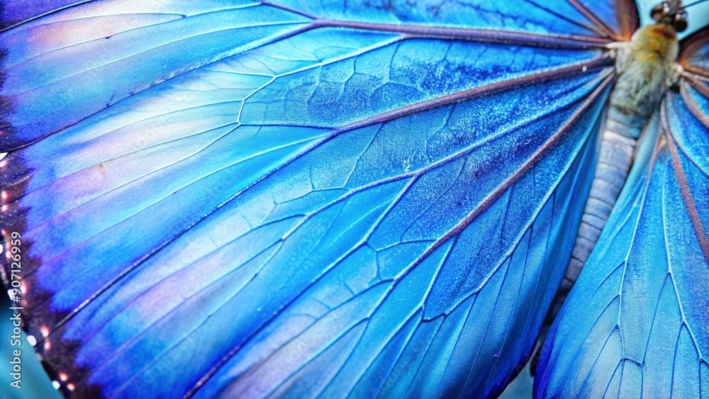 Detail of vibrant blue morpho butterfly wing texture background, blue ...
