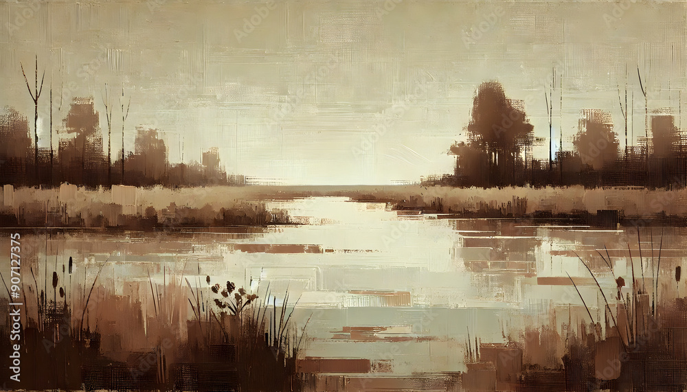 Abstract River Landscape at Dusk, oil painting to hang on the wall, oil ...