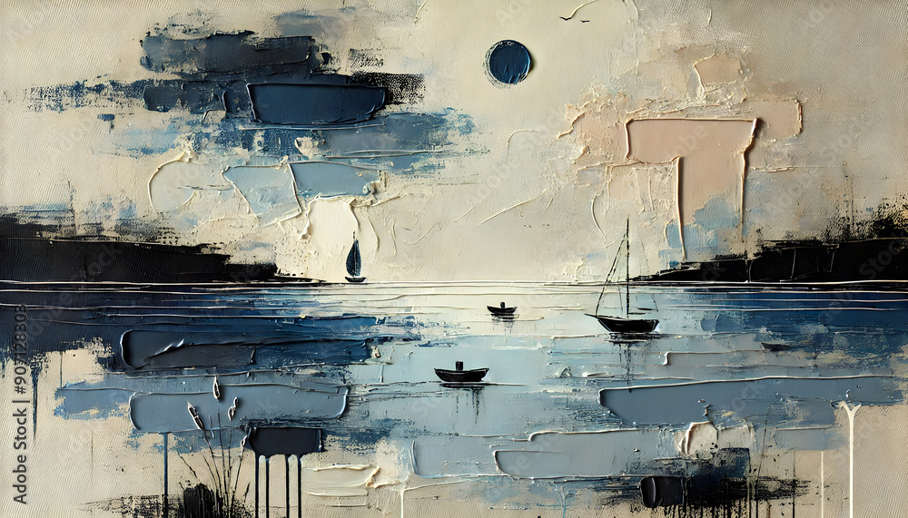 Abstract Harbor Scene with Boats, oil painting to hang on the wall, oil ...