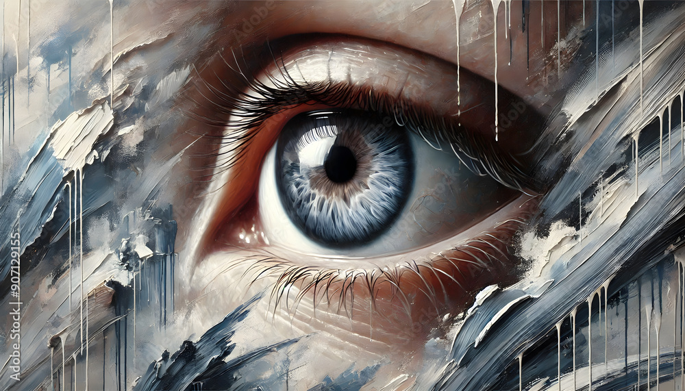 Abstract Close-Up of a Blue Eye, oil painting to hang on the wall, oil ...