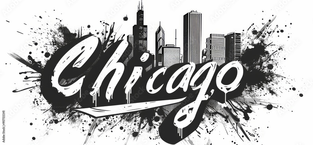 The name of Chicago written in graffiti-style brush script lettering ...