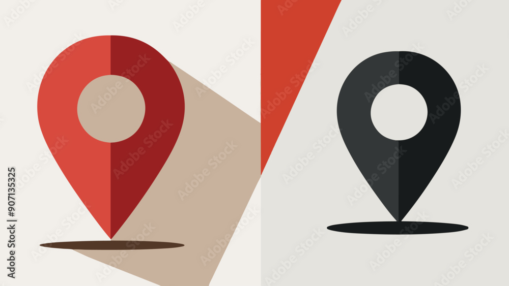 Two distinct location markers. On the left, there's a red location ...