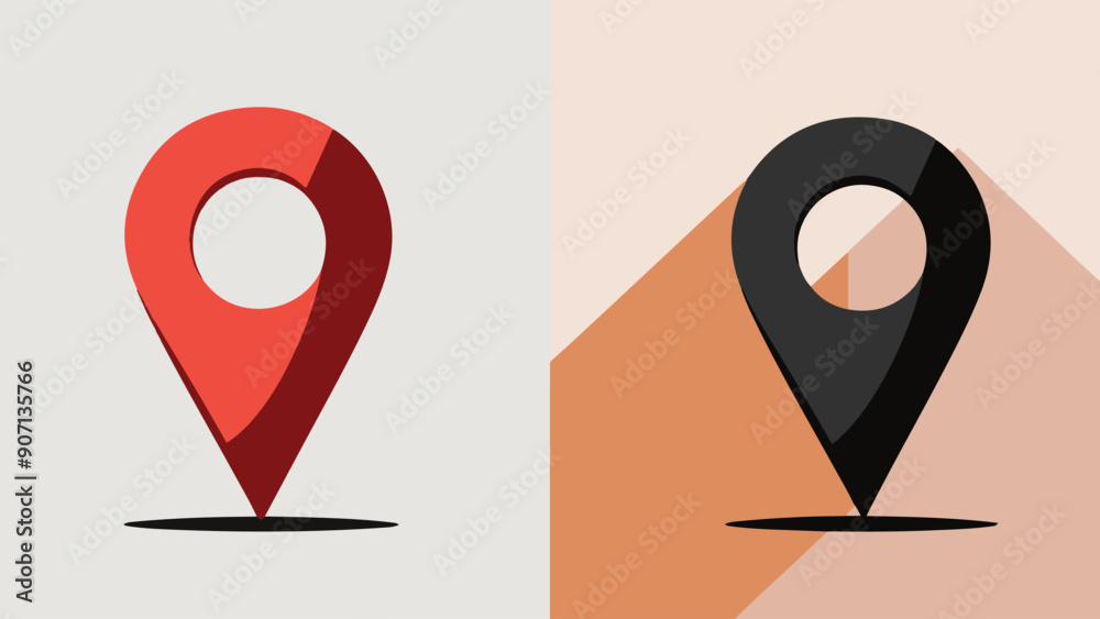 Two distinct location markers. On the left, there's a red location ...