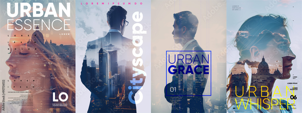 Poster series uses double exposure to blend portraits with urban ...