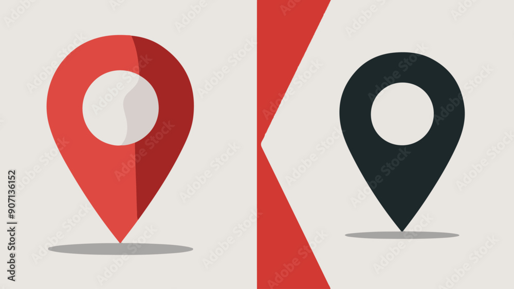 Two distinct location markers. On the left, there's a red location ...