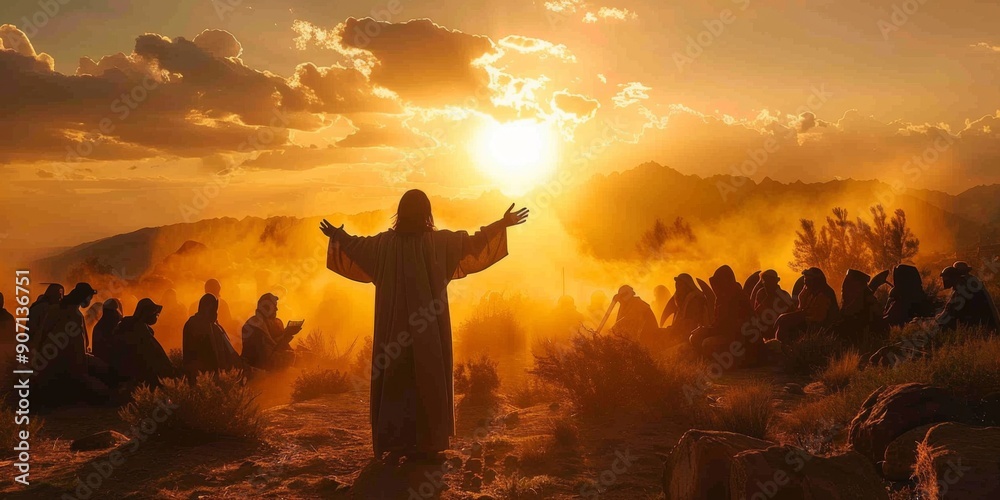 Desert Ministry of Jesus with Sermon on the Mount, Symbolizing ...