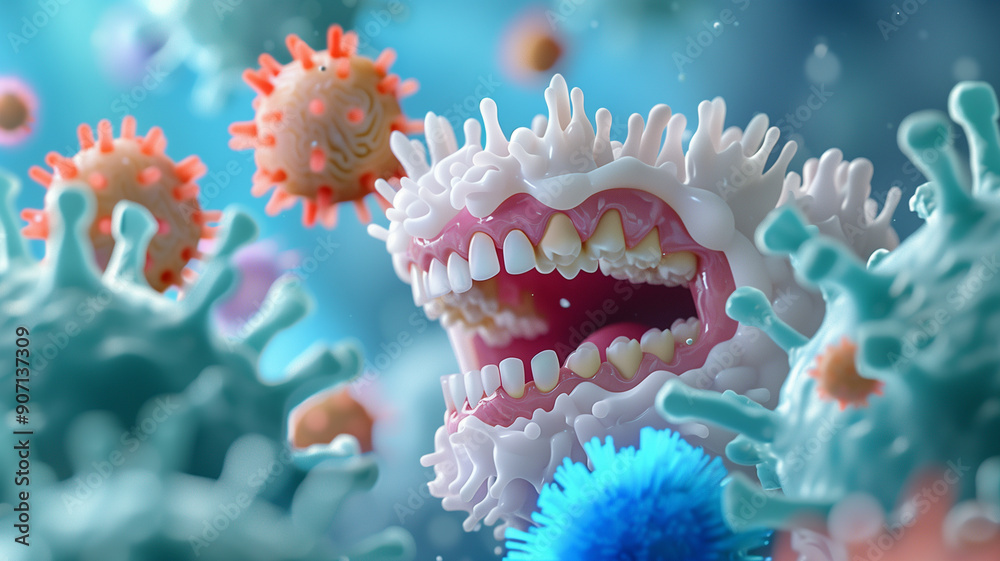 Human teeth and bacteria with poor oral hygiene on tooth decay Stock ...