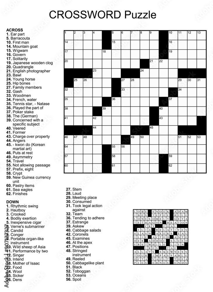 American-style crossword puzzle game with 13 x 13 squares. Includes ...