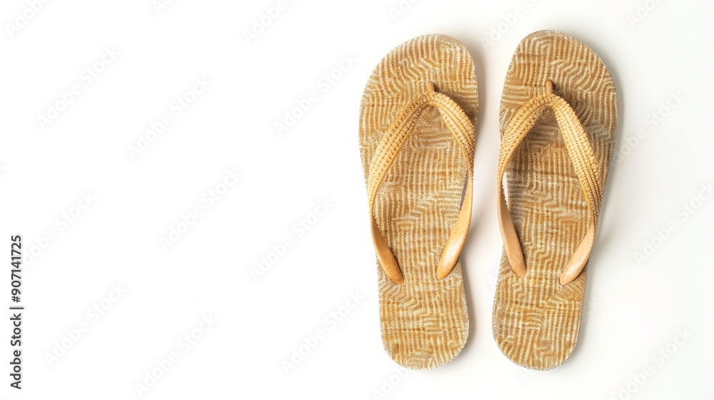 Light brown flip-flops featuring a natural woven texture and design ...