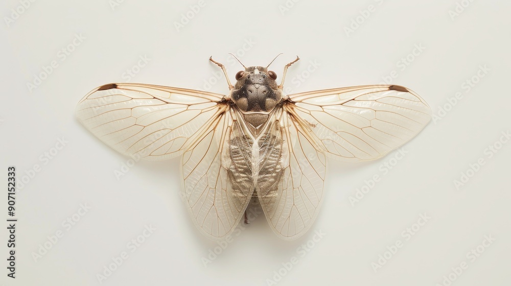 High-resolution image of a cicada with detailed wings, isolated against ...