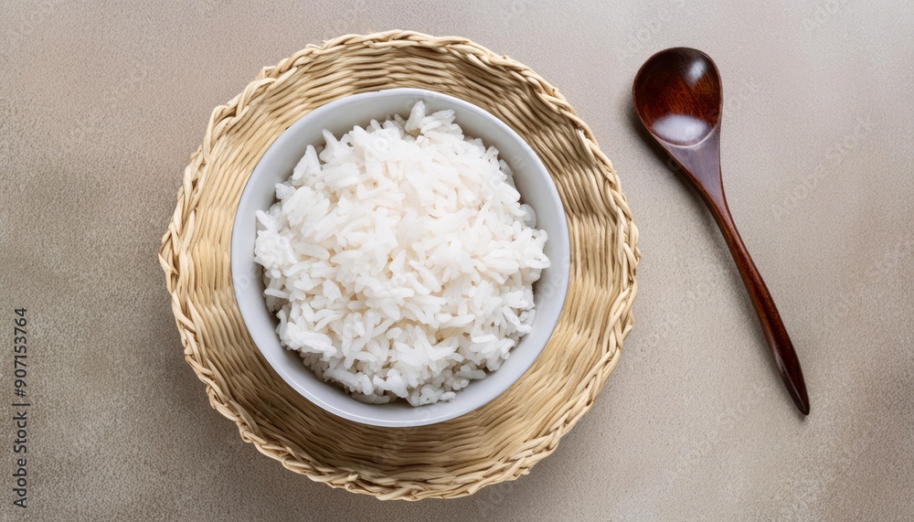 Steamed rice in bowl freshly cooked and ready to serve, simplicity and ...