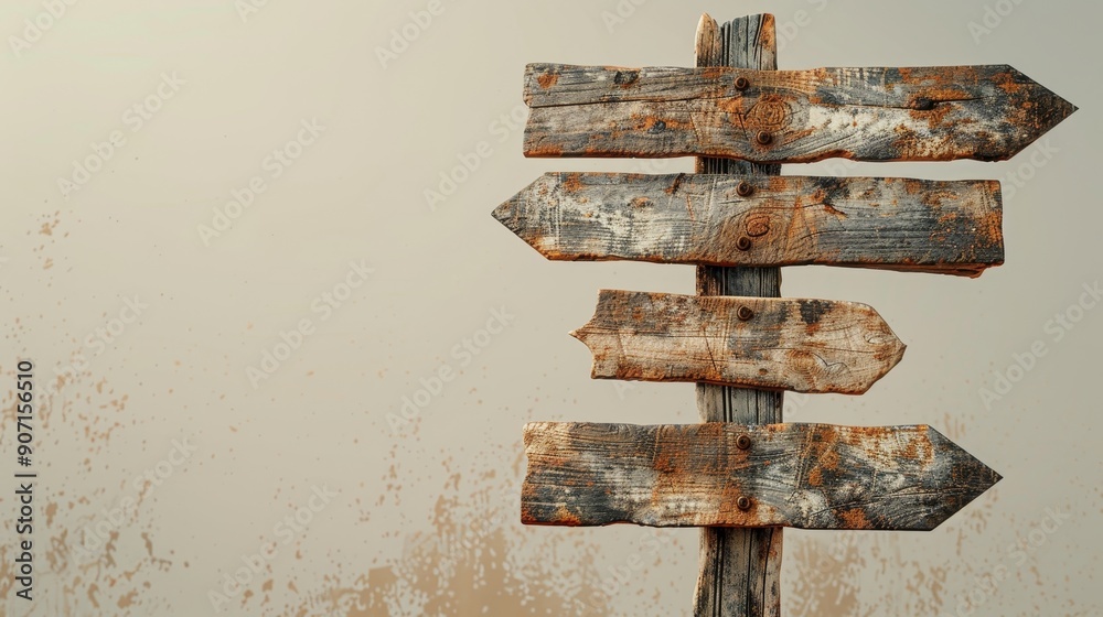 High-resolution rustic signpost with multiple directional arrows ...