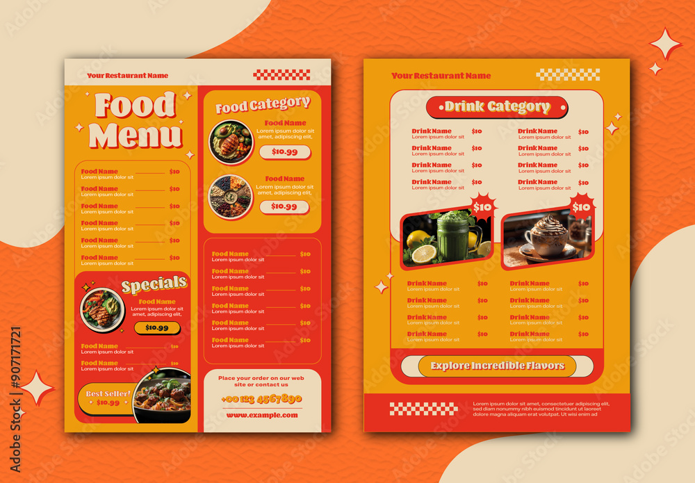 Yellow and Red Retro Food Menu Template With Generative AI Stock ...