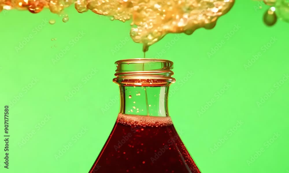 Fizzy Drink Splashing Out of Bottle green screen background with Ai ...
