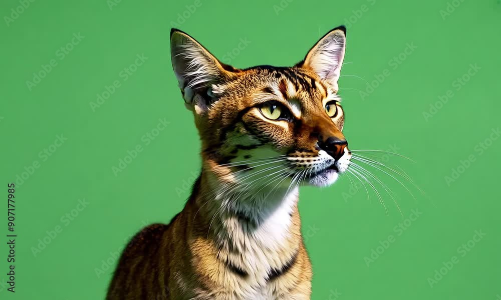 Close-Up of Wildcat Against green screen background with Ai generated ...