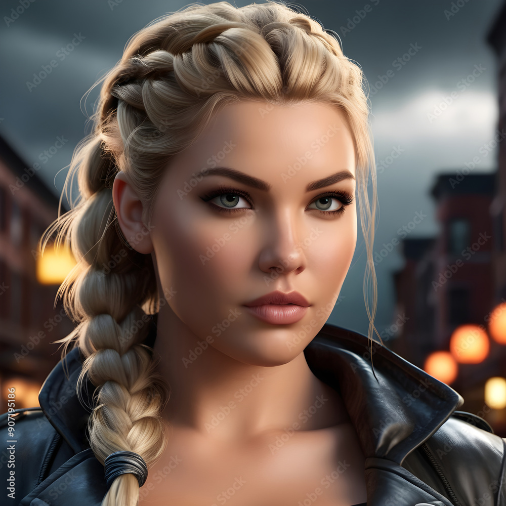 portrait of a beautiful curvy woman with long blond hair generated with ...