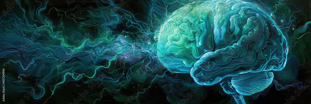 Poster Artistic representation of brain structure with neural pathways ...