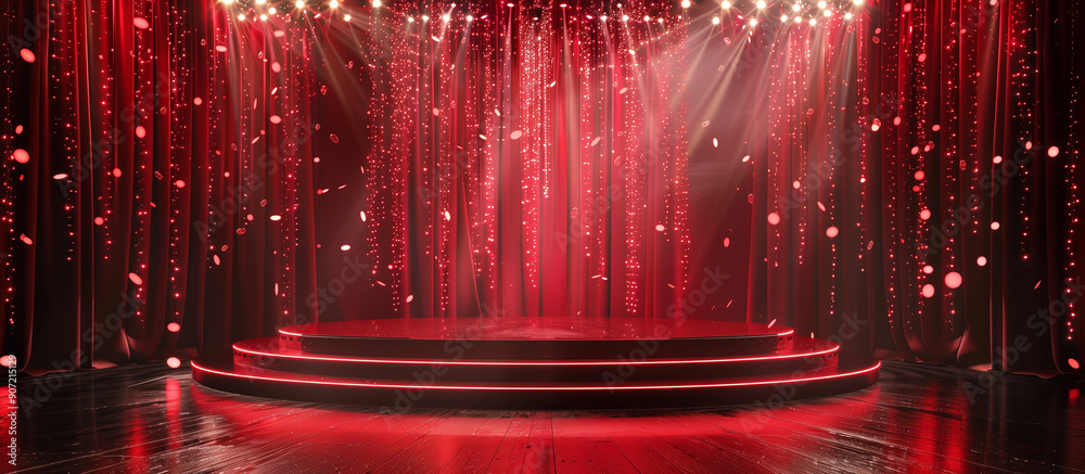 Red stage with a red curtain and lights for an award ceremony Stock ...