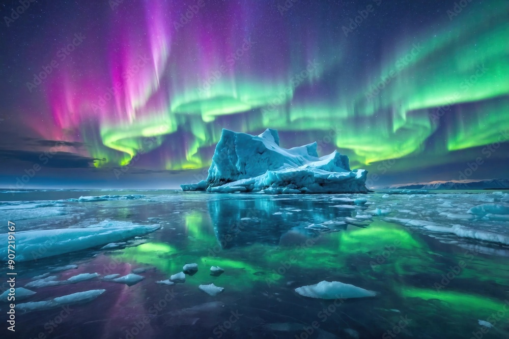 Iceberg Under the Northern Lights: A magical scene of an iceberg ...
