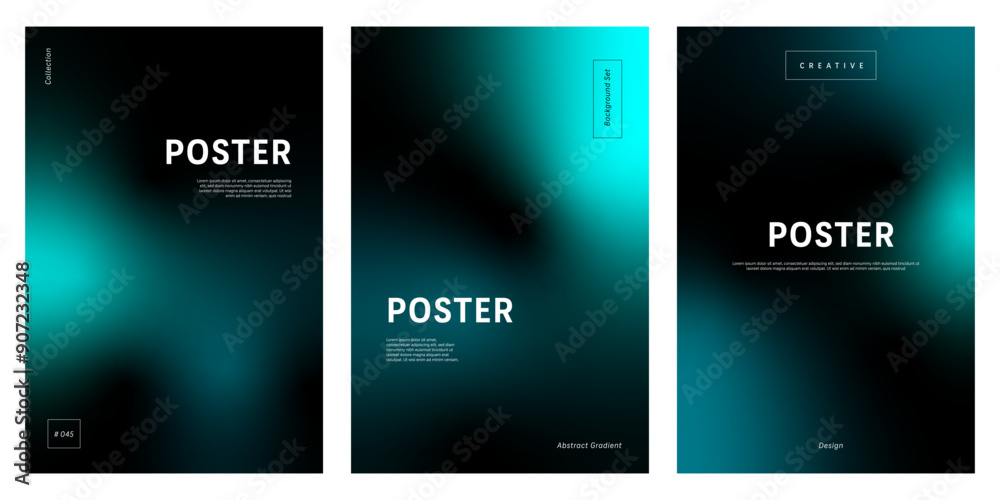 Set of three vertical turquoise and black gradient backgrounds for ...