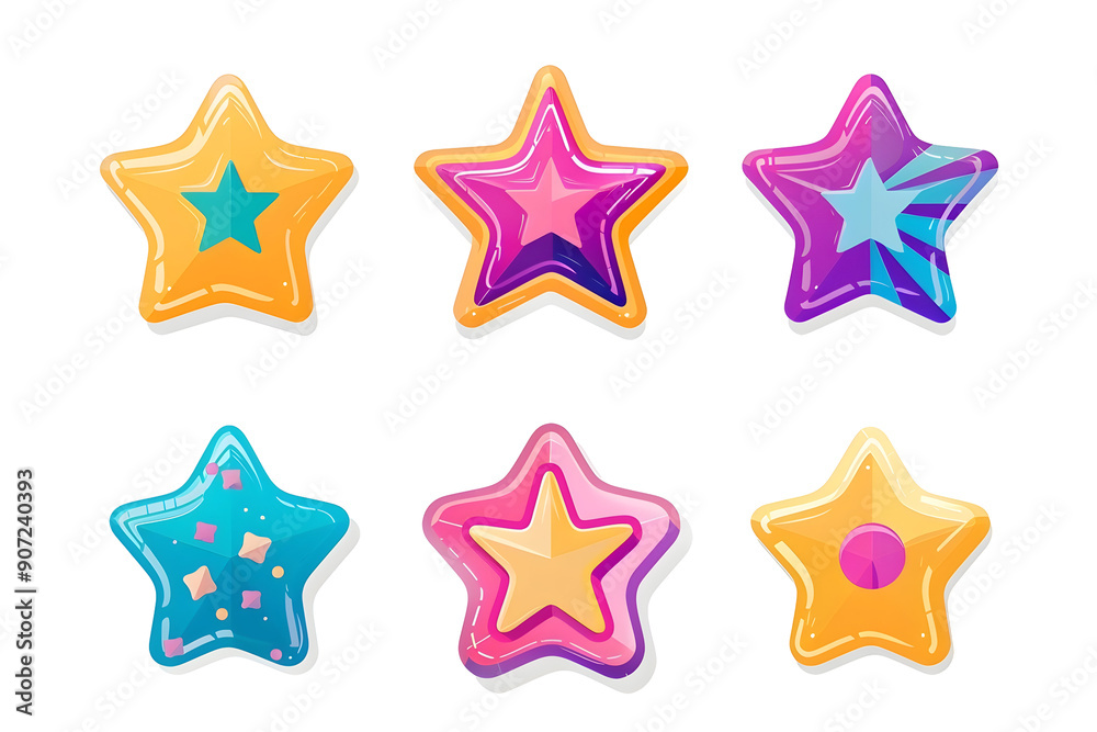 Colorful cartoon star icons for game UI isolated on transparent ...