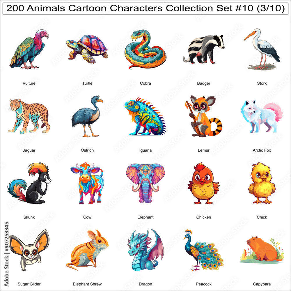 Cute Cartoon Characters Animal Bundle Collection Set of 200 Animals ...