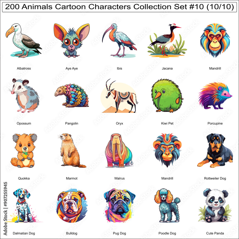 Cute Cartoon Characters Animal Bundle Collection Set of 200 Animals ...