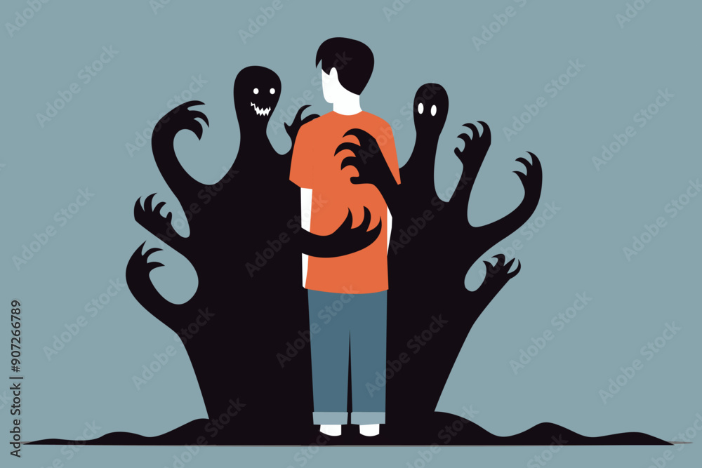 school boy bully concept, mix feeling of depression, fear , stress, sad ...