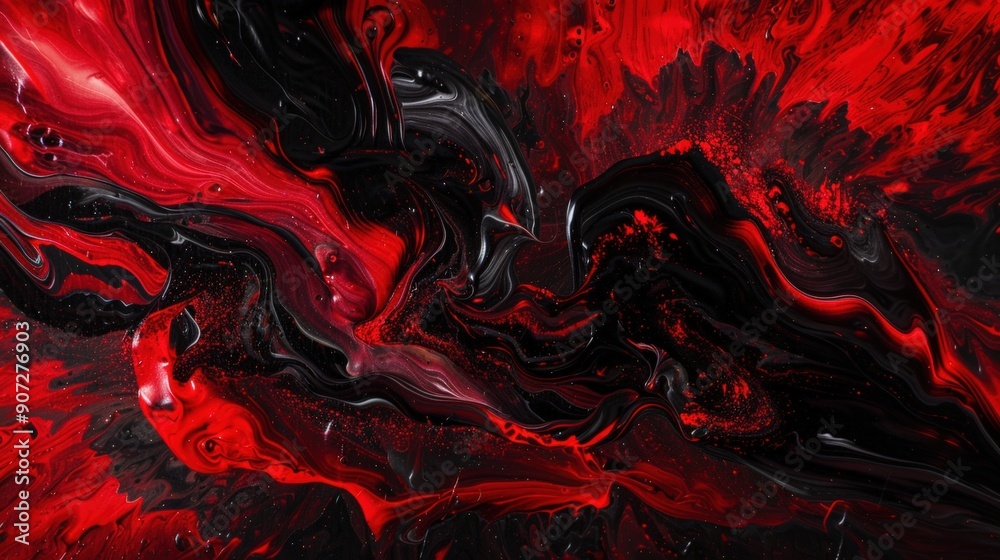 Dynamic abstract painting where deep black forms the backdrop for a ...