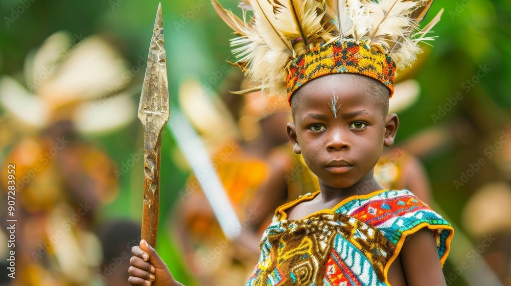 Proud Nigerian Child in Igbo Warrior Attire with Spear - Embracing ...