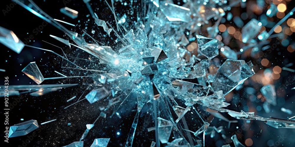 Dynamic shattered glass texture with bits and shards exploding in the ...