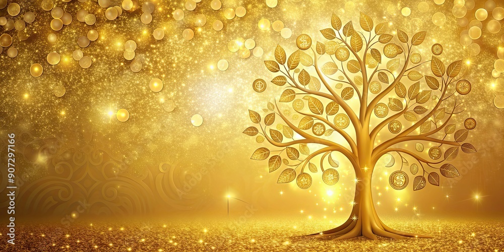 Gold money tree wallpaper with lucky symbols and shimmering accents ...