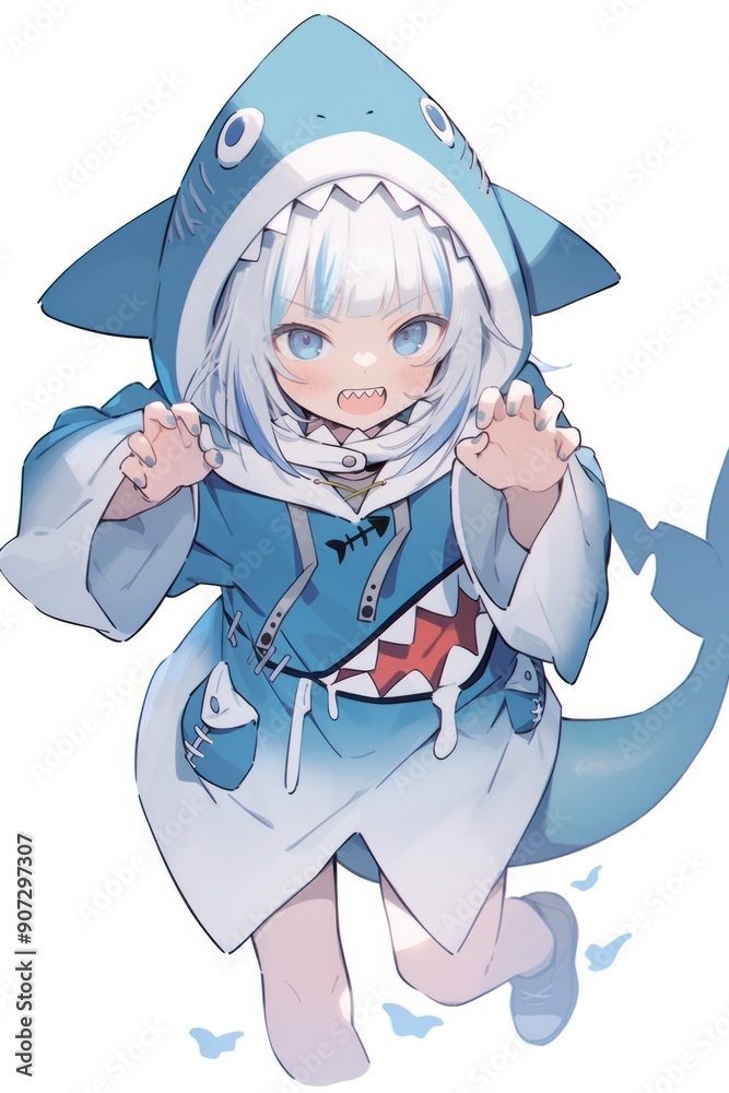 Cute anime girl in a shark costume. Stock Illustration | Adobe Stock