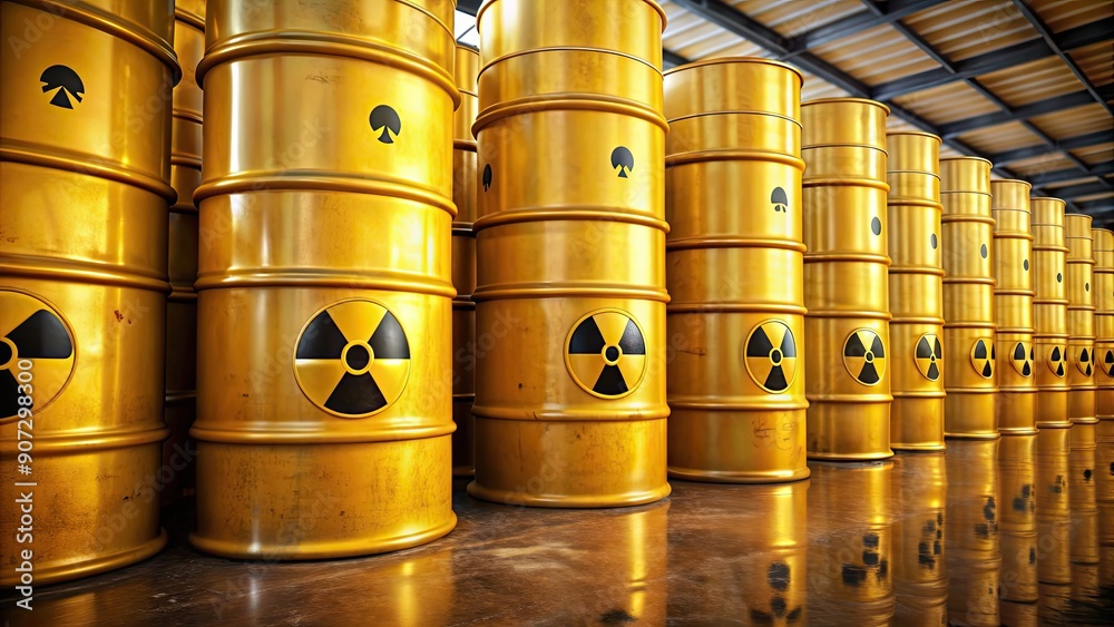 Barrels of radioactive waste symbolizing nuclear power production ...