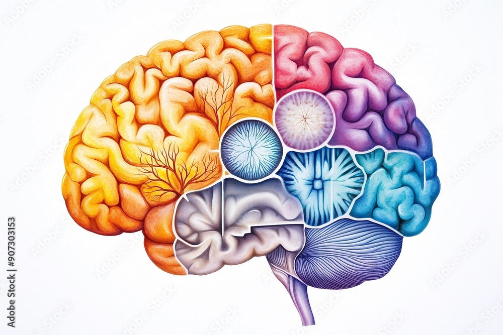 Brain Illustration Divided into Sections with Labels for Short-Term and ...