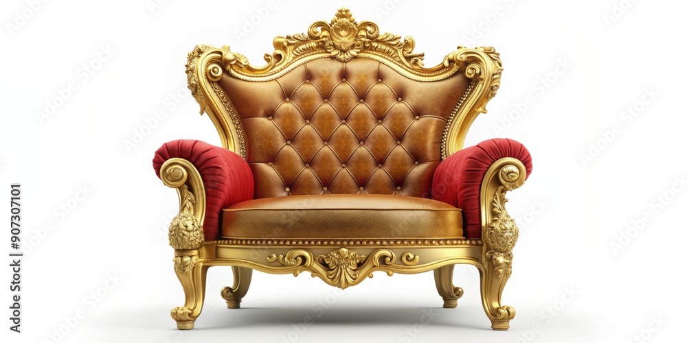 Elegant gold royal throne chair with intricately carved legs and velvet ...