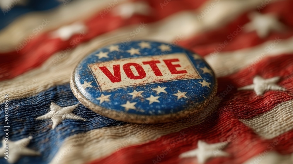 Vintage Vote Button on American Flag Background Representing Democracy ...