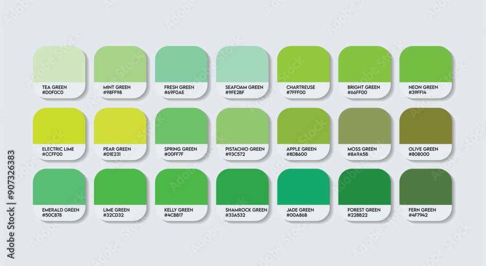 New Green Color Palette, New Green Color Guide Palette with Color Names ...